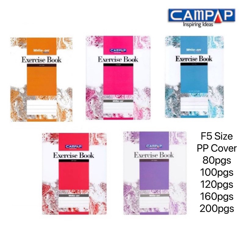 CAMPAP Write-On F5 Plastic PP Cover Exercise Book 70gsm 80,100,120,160 ...
