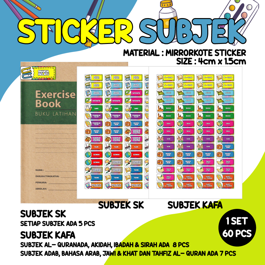 STICKER SUBJEK DALAM SEMINGGU / UNTUK DITAMPAL PADA BUKU LATIHAN / SK ...