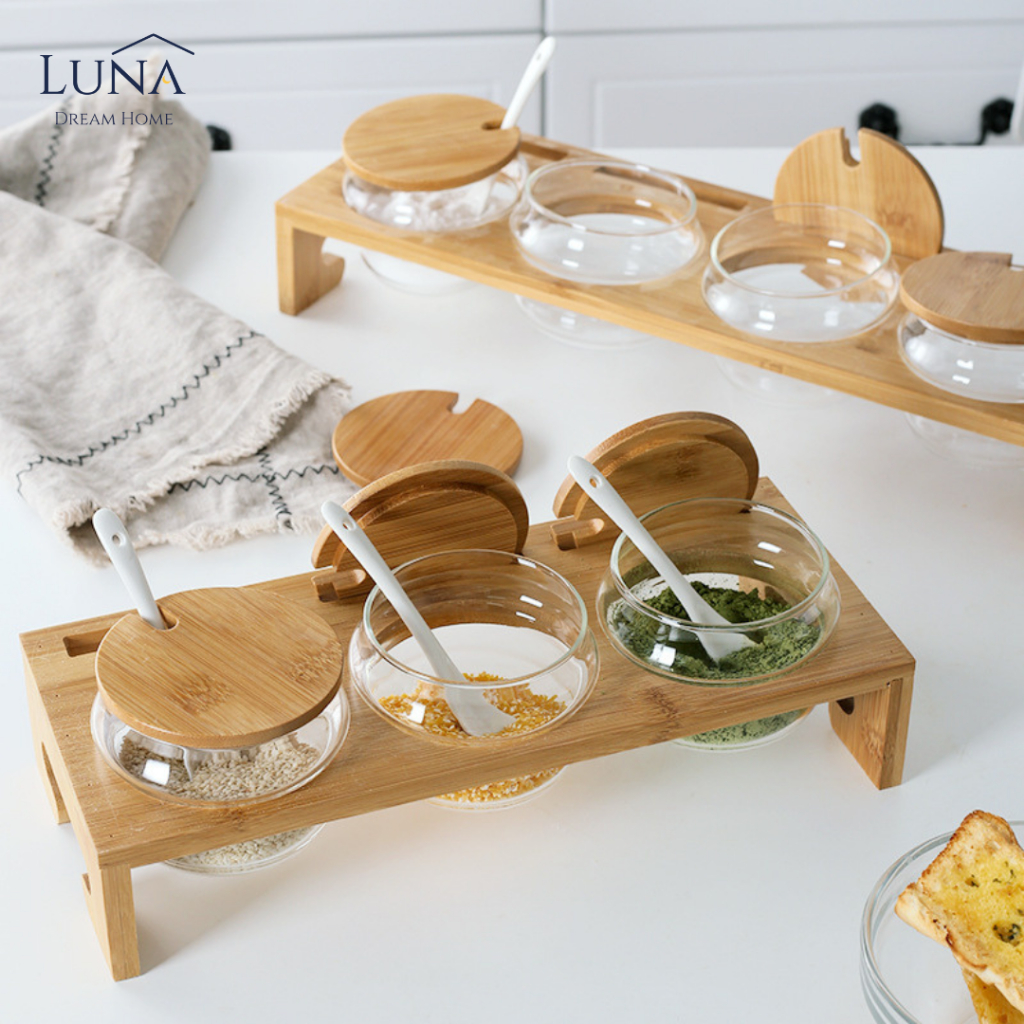 LUNA [Scandi Glass Spice Jar Set] FREE SPOON bekas rempah kaca barang ...