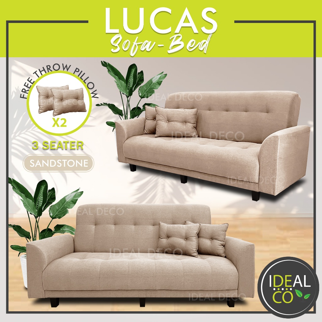 (Free Delivery) Lucas Sofa Bed : Water Repellent Fabric Full Foldable Solid Wood Sofas (3 Seater ...