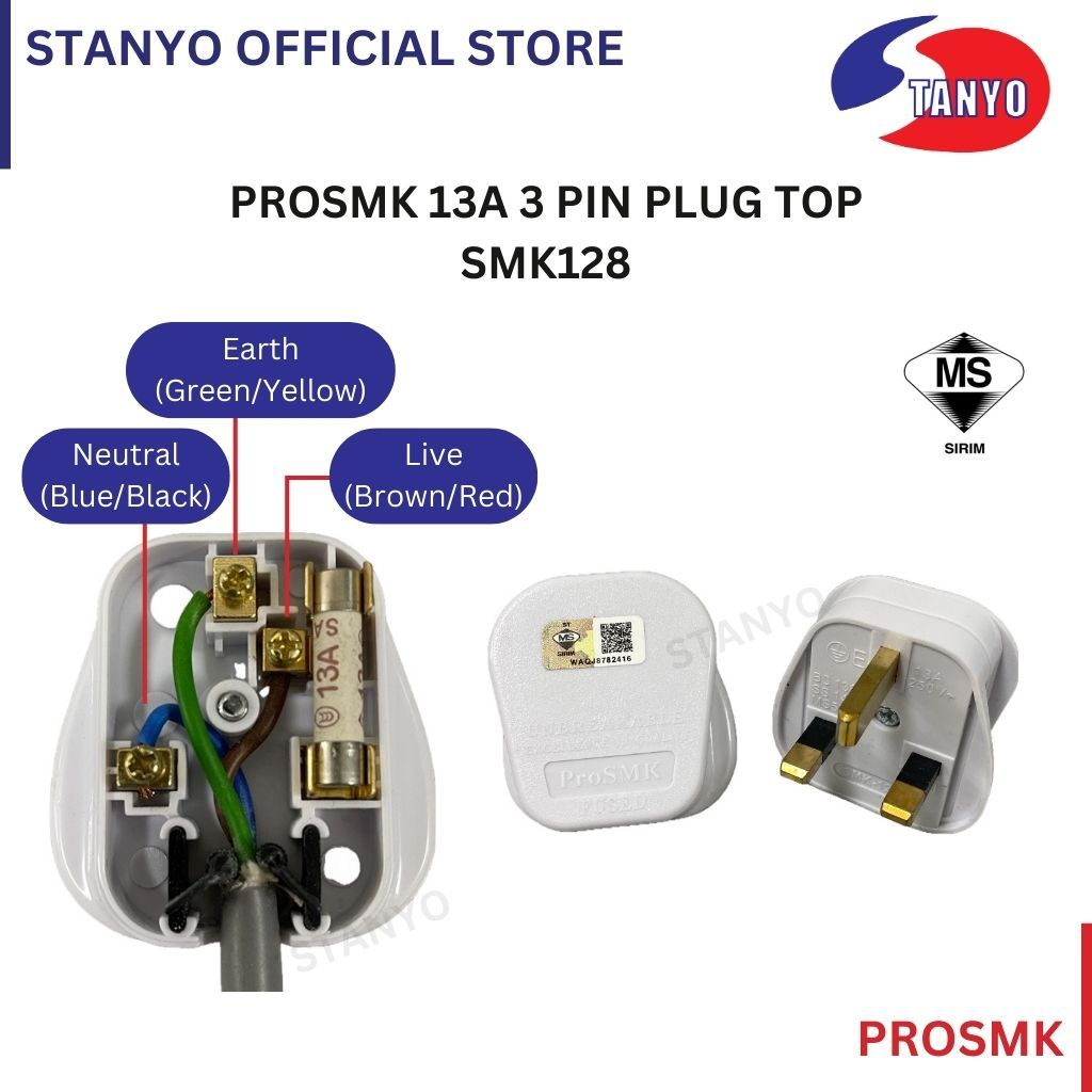 PROSMK 13A SOCKET PLUG 3 PIN PLUG TOP / KEPALA PLUG / PLUG SOCKET 3 PIN ...
