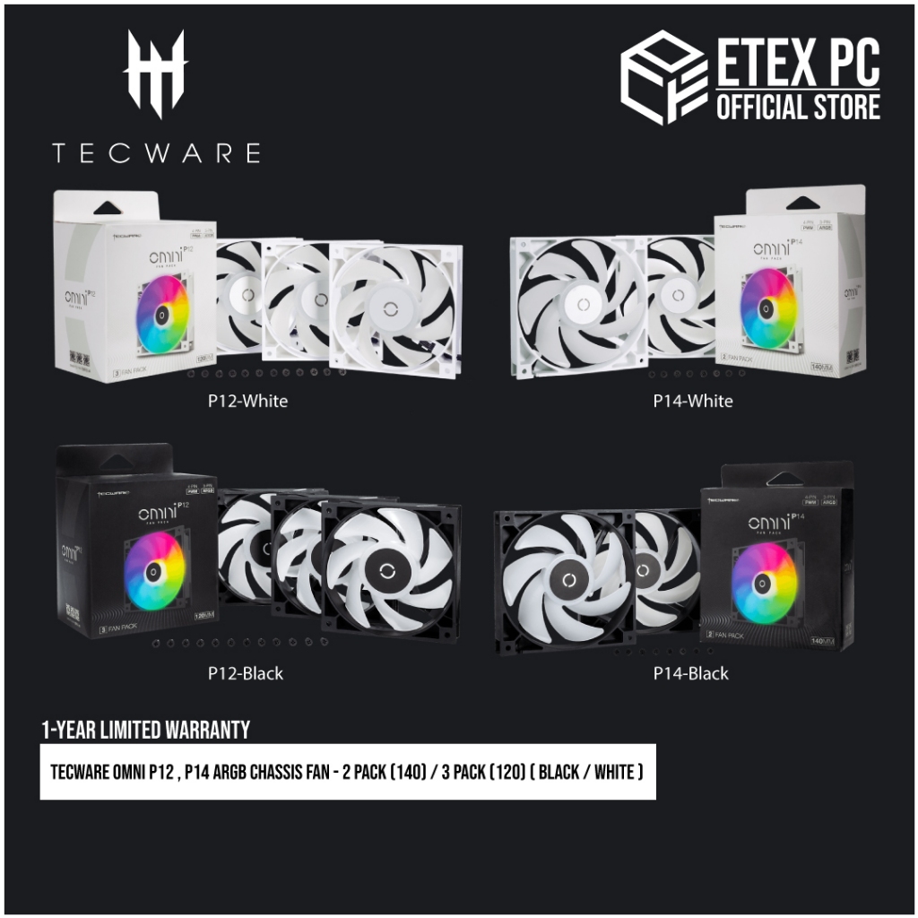 Tecware Omni P12 / P14 ARGB Chassis Fan - 2 Pack (140) / 3 Pack (120 ...