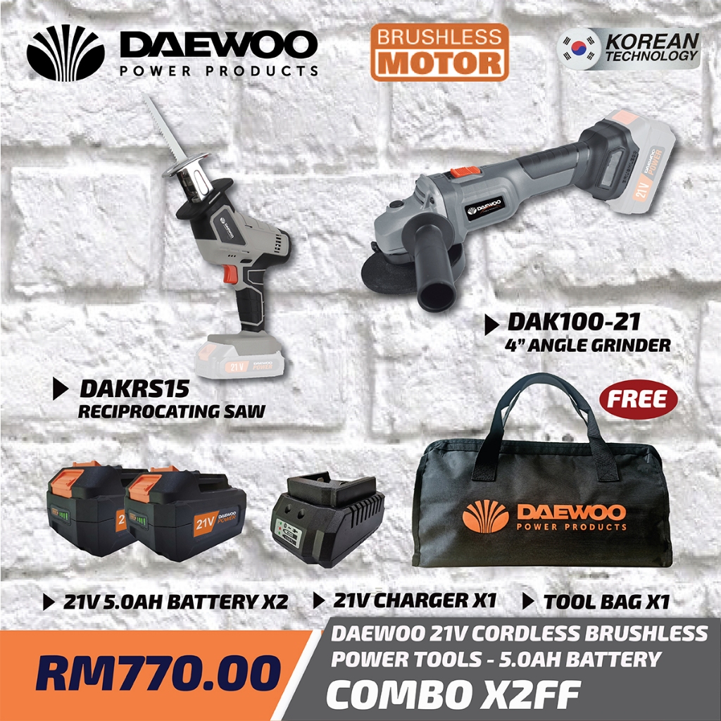 COMBO X2FF DAEWOO 21V CORDLESS BRUSHLESS POWER TOOL- 5.0AH BATTERY ...
