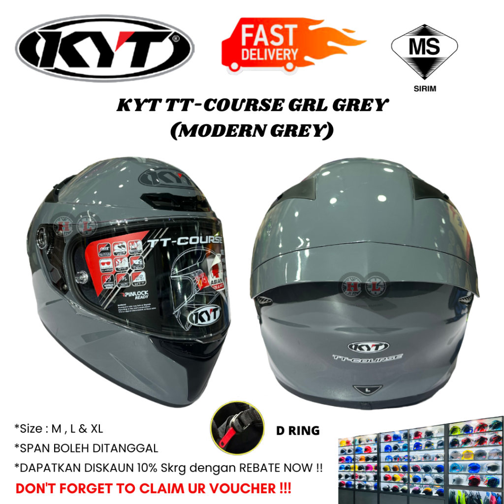 KYT TT-COURSE PLAIN COLOUR ( GRL GREY / MATT GREY / MATT BLACK / GLOSS ...