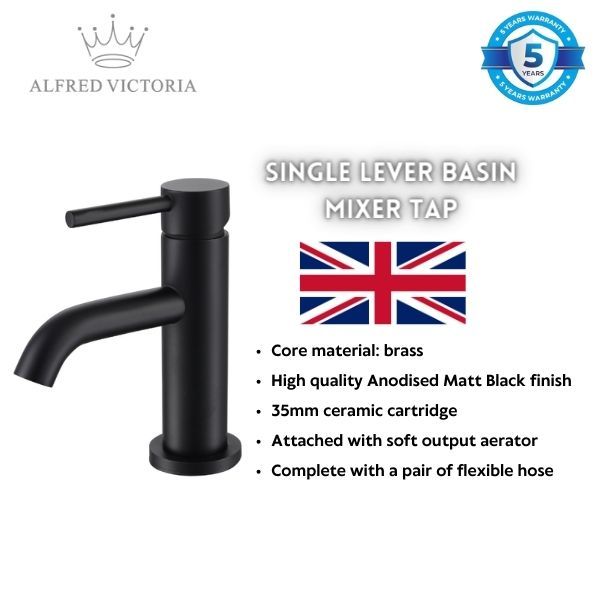 Alfred Victoria Gregor Series Single Lever Basin Mixer Tap- Matte Black ...