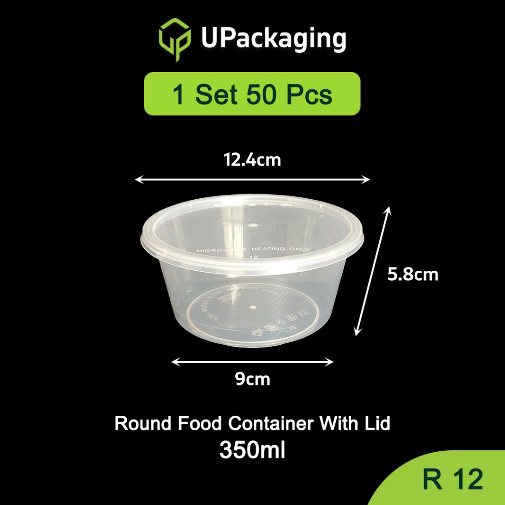 [50 Pcs] R12 CLEAR ROUND PLASTIC CONTAINER with Transparent Lids ...