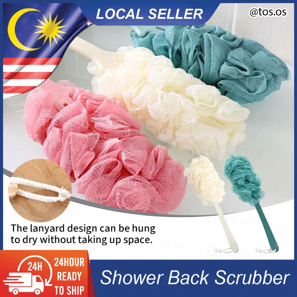 Long Handle Bath Brush Shower Body Brushes Back Scrubber Wash Soft Mesh ...