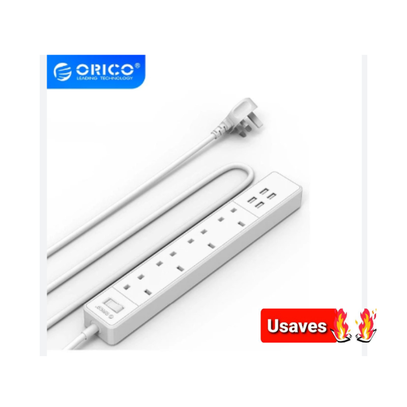 Orico OSC-4A4U-UK Surge Protector 4 UK Socket with 4 USB Charging Port ...