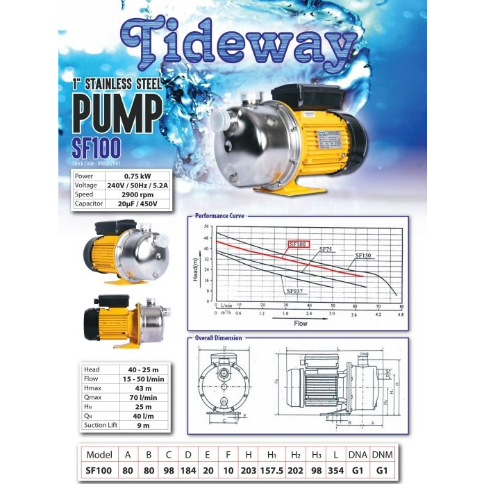 TIDEWAY STAINLESS STEEL PUMP SF100 (1") | Shopee Malaysia
