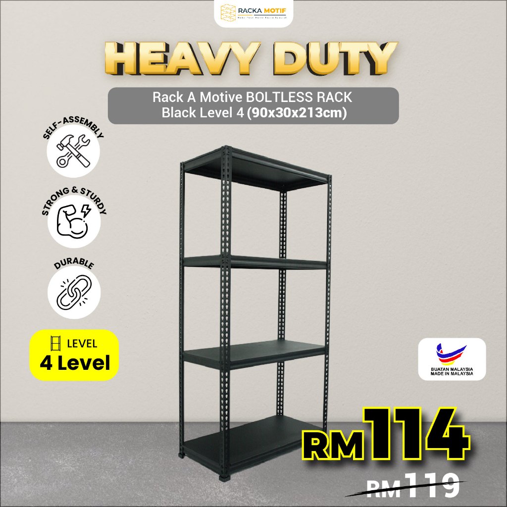 Rack A Motive BOLTLESS RACK TEXTURE BLACK 4 Level Boltless Rack Storage ...