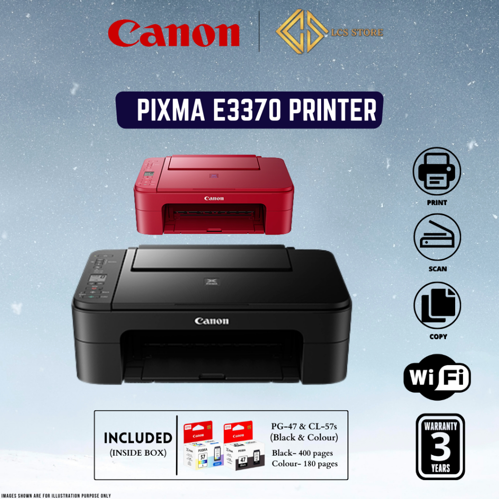 CANON PIXMA E3370 Compact Wireless All-In-One with LCD for Low-Cost ...