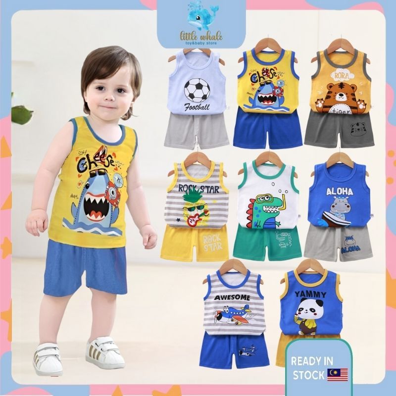 🐳Pakaian Bayi Baju Budak Singlet Kanak Kids Baby Boy Singlet Set ...