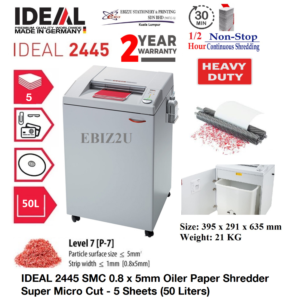 IDEAL 2445 SMC 0.8 x 5mm Oiler Paper Shredder Super Micro Cut - 5 Sheets (50 Liters) MESIN ...