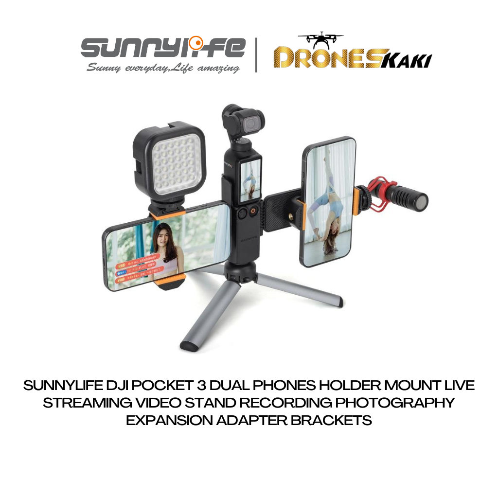 Sunnylife DJI Pocket 3 Dual Phones Holder Mount Live Streaming Video Stand Recording Photography ...