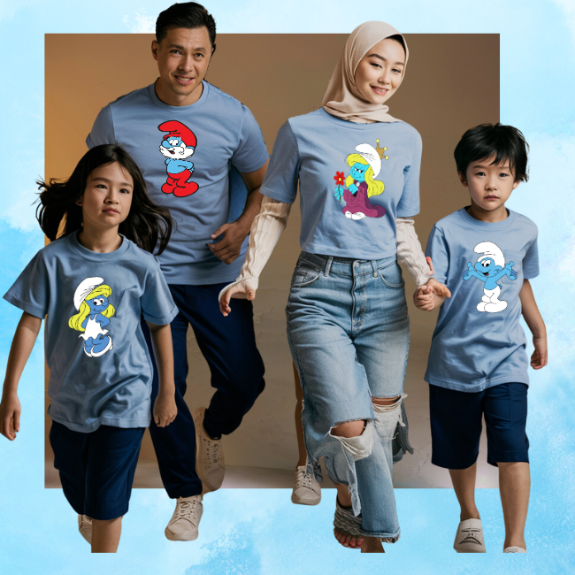 Family Tshirt Smurf Set Family Baju 100%Cotton For Holiday Baju Family ...