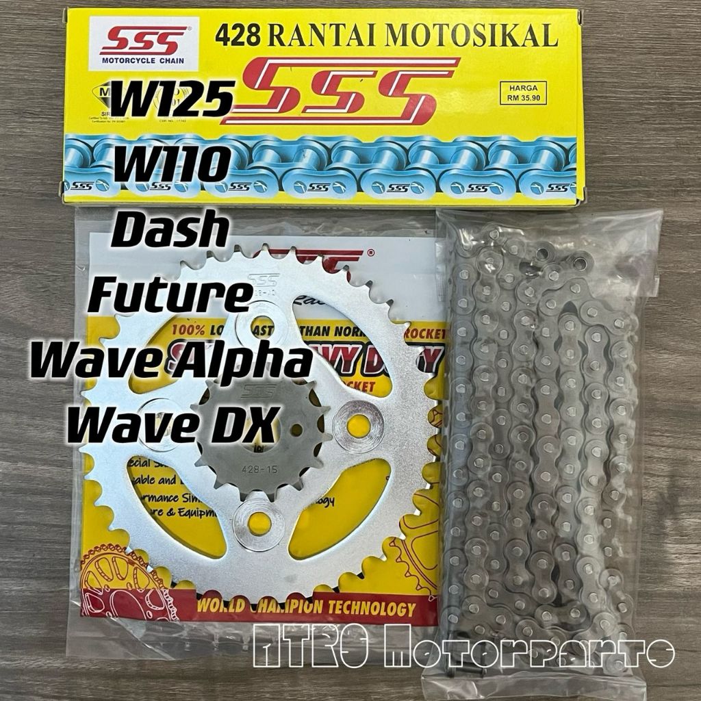 HONDA W125/W110/Dash/Future/Wave Alpha/Wave DX 428 SSS Chain Silver ...