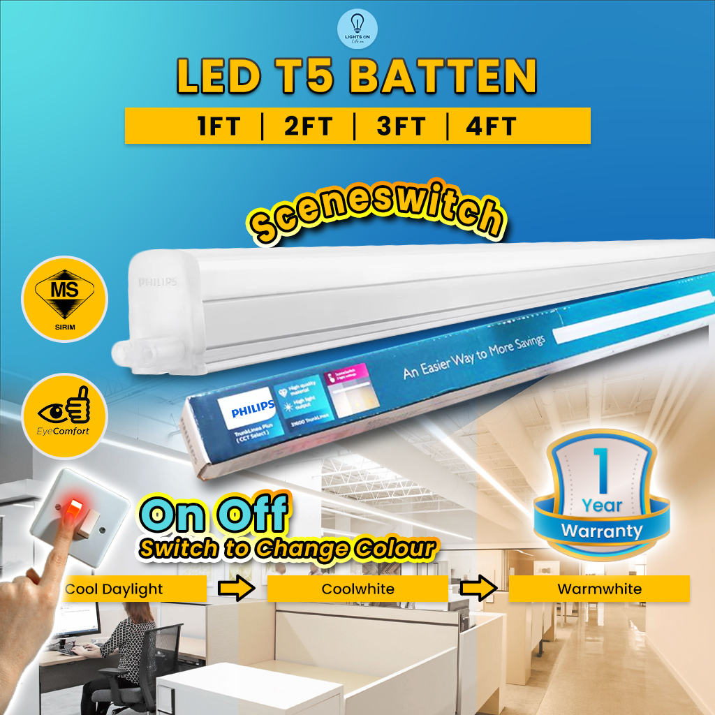NEW Philips 3 Colour T5 LED Batten Trunklinea Plus CCT Select Scene ...