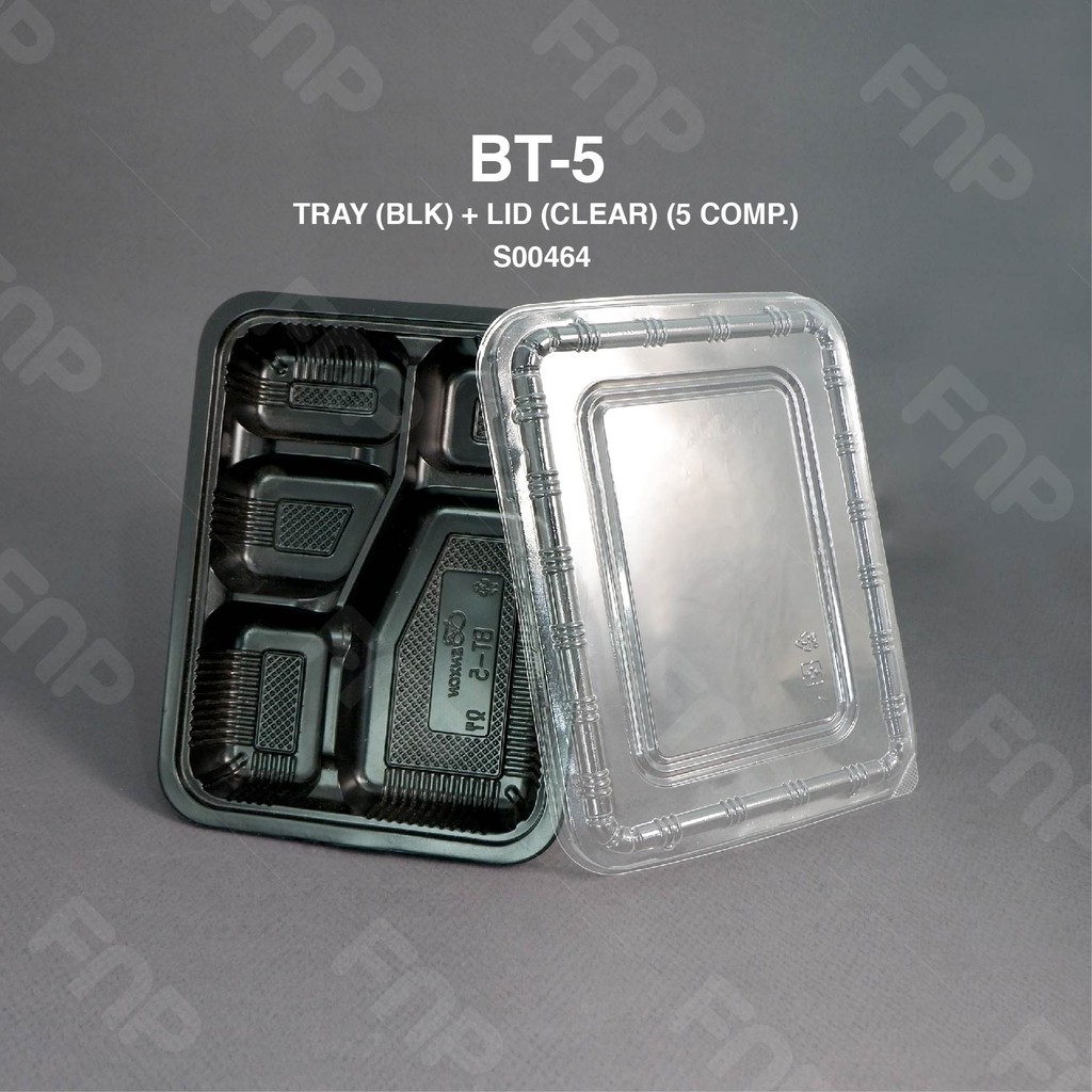 BT-5 ; 5 Compartment Lunch Box with Lid 50pcs / Kotak Nasi 3 Petak ...
