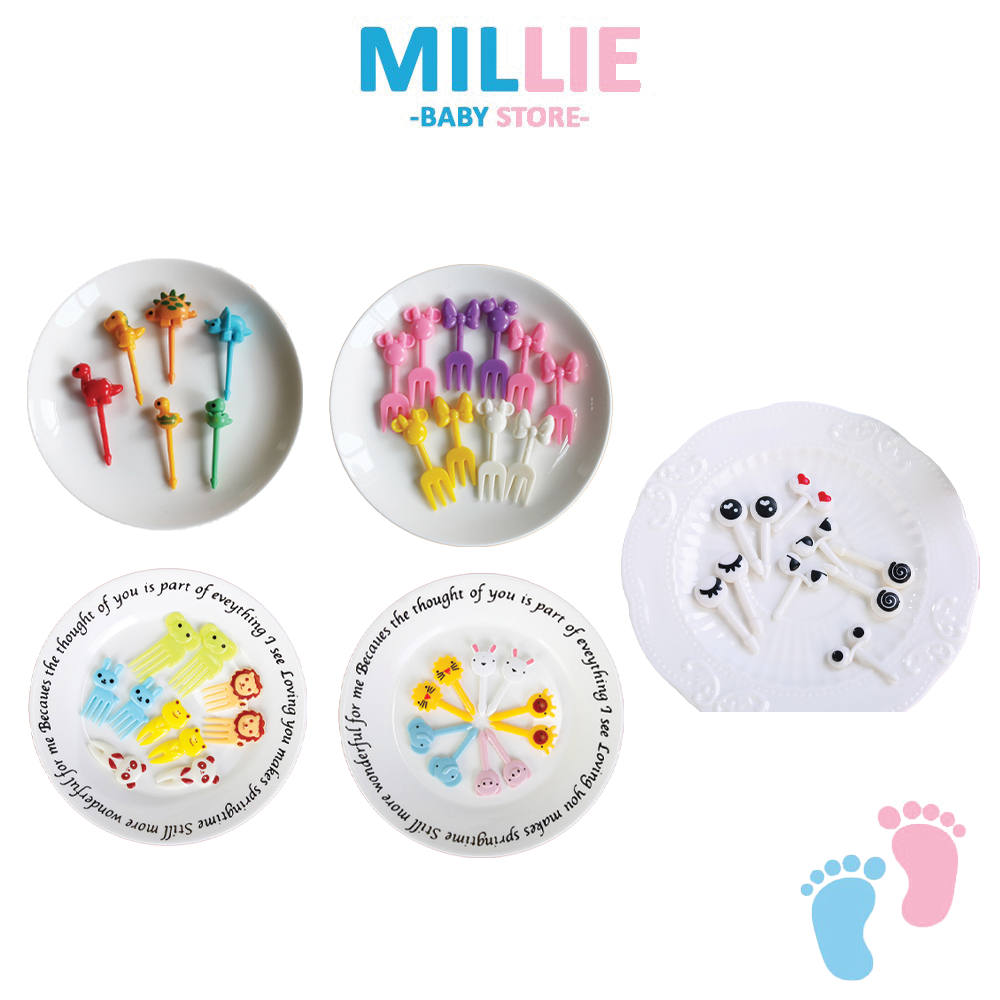 MILLIE 10pcs/pack Cute Cartoon Fruit Pick Mini Fork Kids Bento Lunch ...