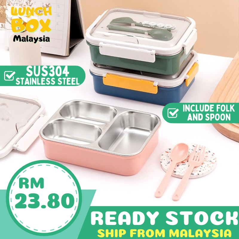 Lunch Box 🇲🇾 SUS 304 Stainless Steel Lunch Box set with Spoon & Folk ...