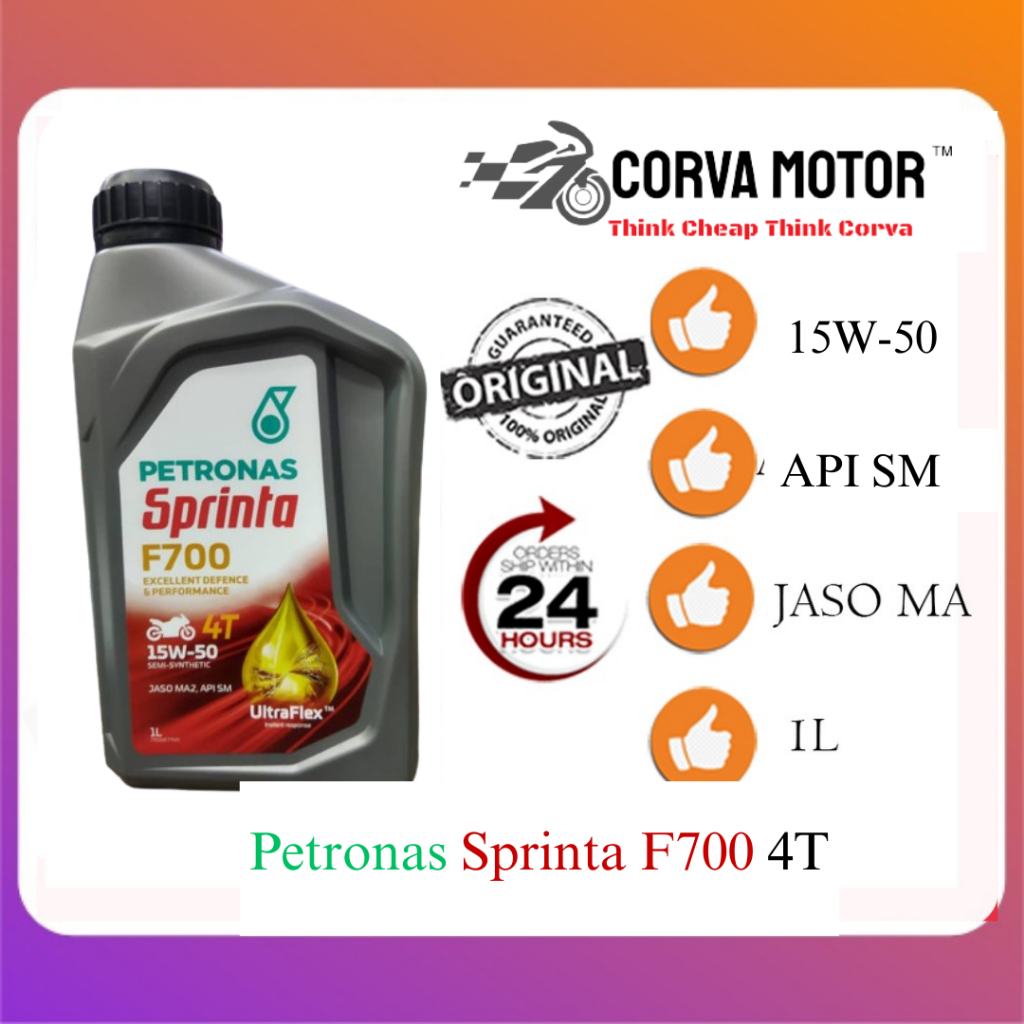 Corva Motor Petronas Sprinta F700 15W-50 4T 1L Jaso Ma2 Motorcycle Oil ...