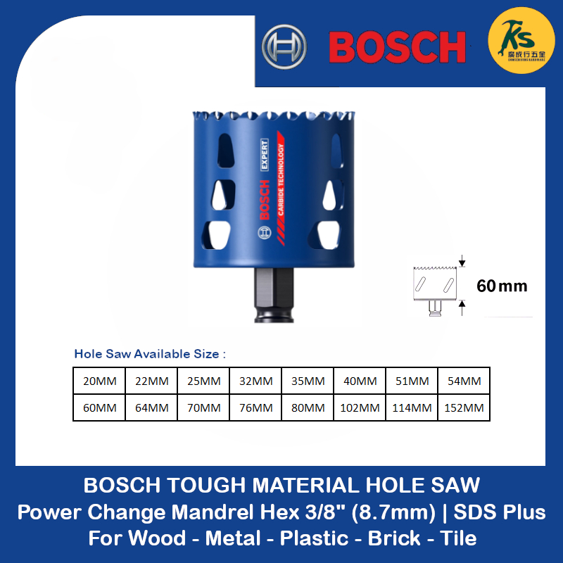 BOSCH Expert Tough Material Hole Saw & Power Change Mandrel with Hex 3/ ...