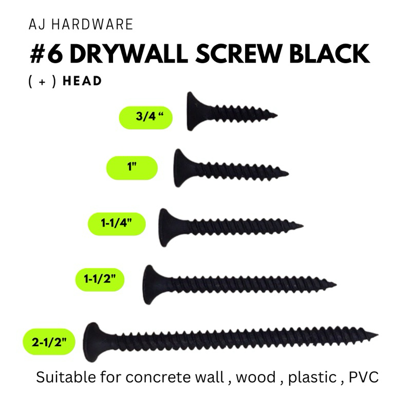 #6 ( + ) Drywall Screw Black Skru Tajam Hitam ( 30pcs / 1pack ) 3/4"-2 ...