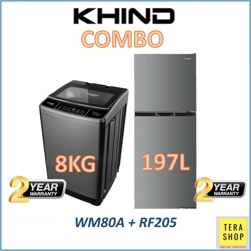 【COMBO】Khind WM80A 8KG Washing Machine Mesin Basuh + RF205 Refrigerator ...