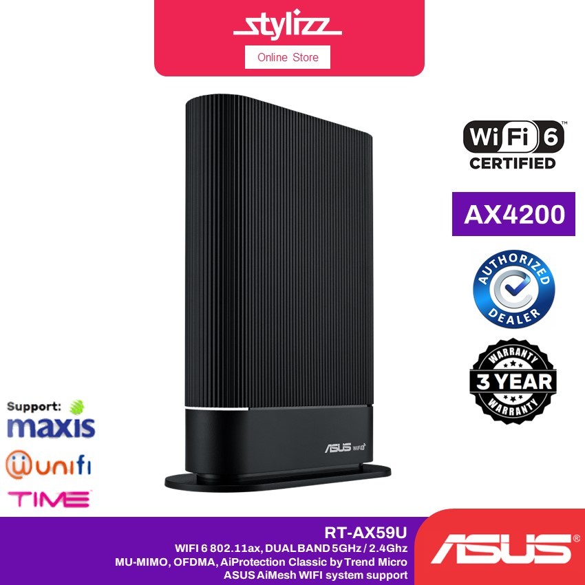 ASUS RT-AX59U AX4200 Dual Band WiFi 6 AiMesh Router supporting free ...