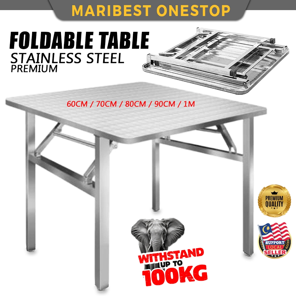 Stainless Steel Folding Table Square Banquet Table Dining Table Meja Lipat Segi Empat Mudah Alih ...