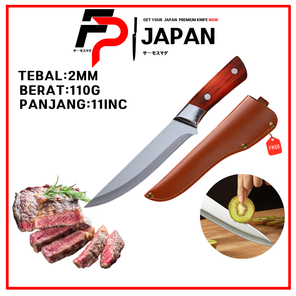 HARGA BORONG💥Super Sharp Knife Japanese Free Sarung Wooden Handle Meat ...