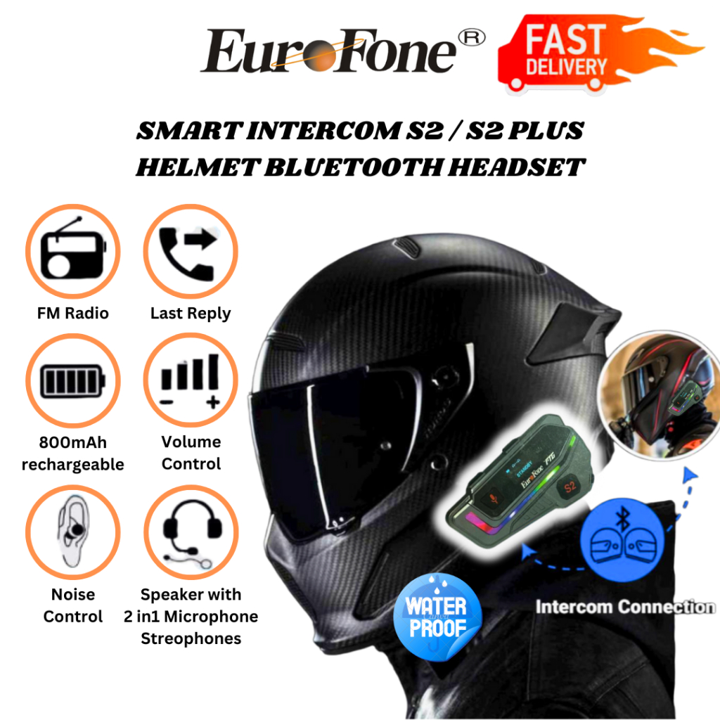 EUROFONE WIRELESS MOTOR HELMET BLUETOOTH HEADSET INTERCOM ( HELMET ...