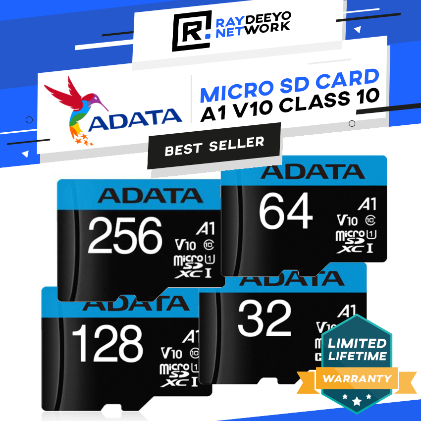 Adata Micro SD Card Class 10 V10 A1 Highspeed SD Card (16GB/32GB/64GB/128GB/256GB) [100MB/s/SD ...