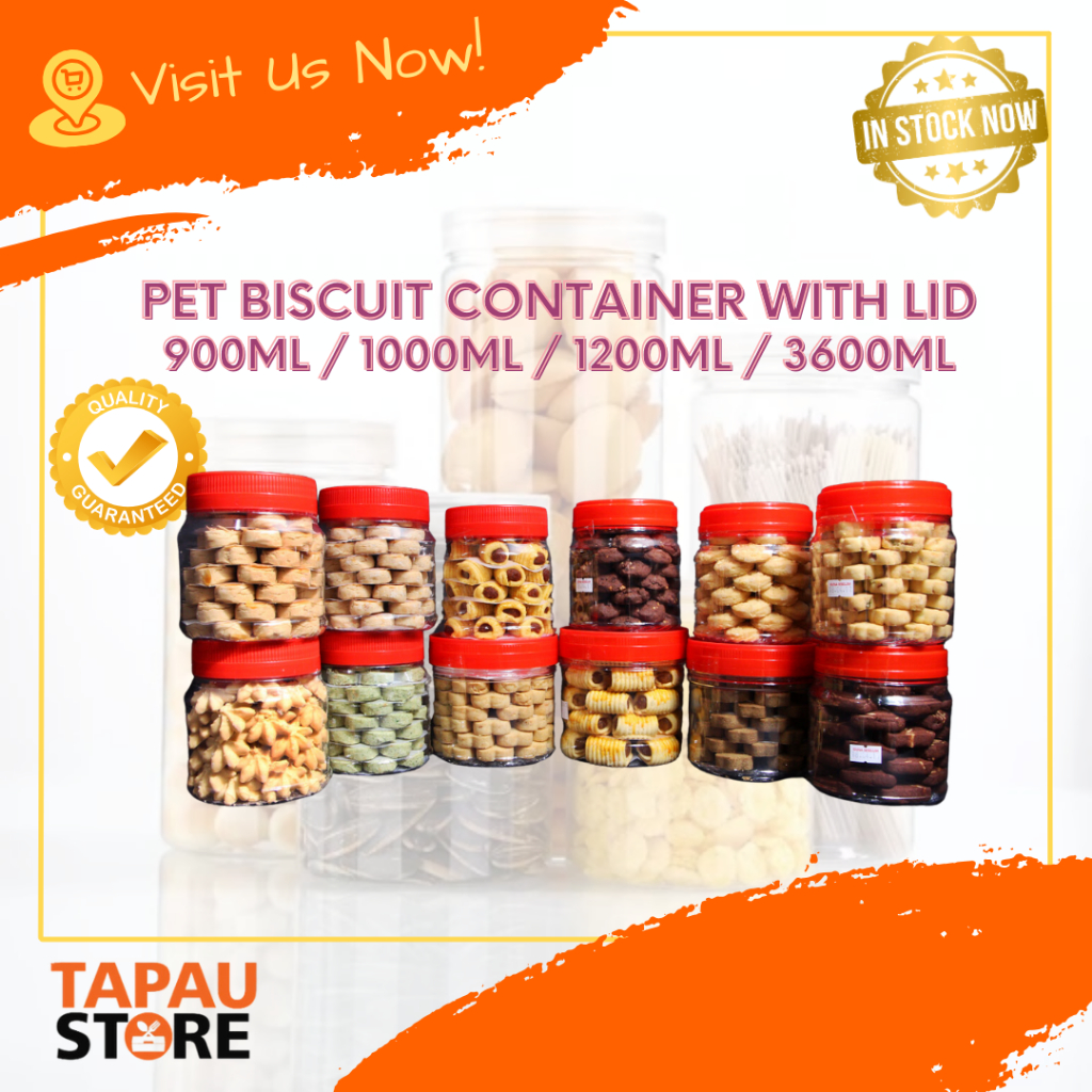 Biscuit Container With Transparent or Red Cover / Cookies Jar / Balang ...