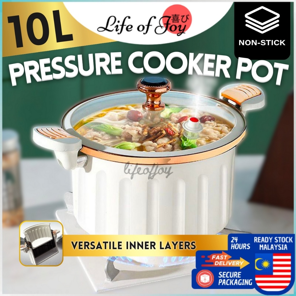 LIFEOFJOY Silicone-Sealed 8-Liter Pressure Cooker Pot with Non-Stick ...