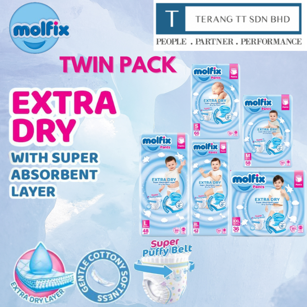 Molfix Extra Dry Pants Jumbo (TWIN PACK) - M58/L48/XL42/XXL36 | Shopee ...