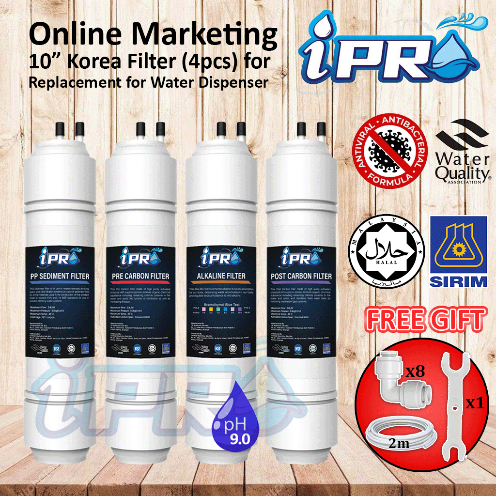 IPRO U-type Patented with 4 Alkaline Filter 10'' Replacement Cartridge ...