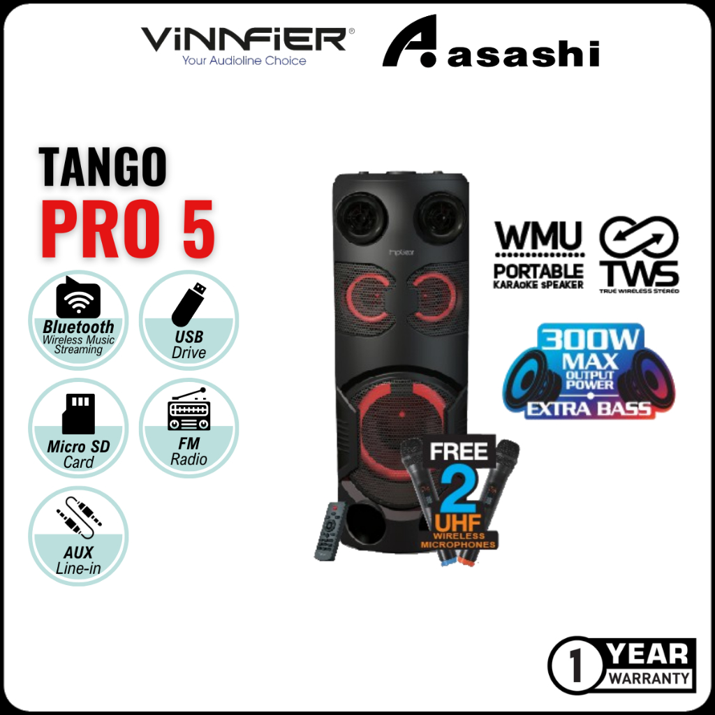 Vinnfier FlipGear Tango Pro 5 WMB (300W) Portable Karaoke System Speaker with 2 UHF Wireless ...