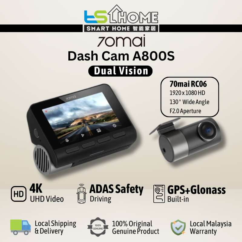 70mai A800S Dashcam Dual Vision 140 FOV 4K Ultra HD Screen Dash Cam APP ...