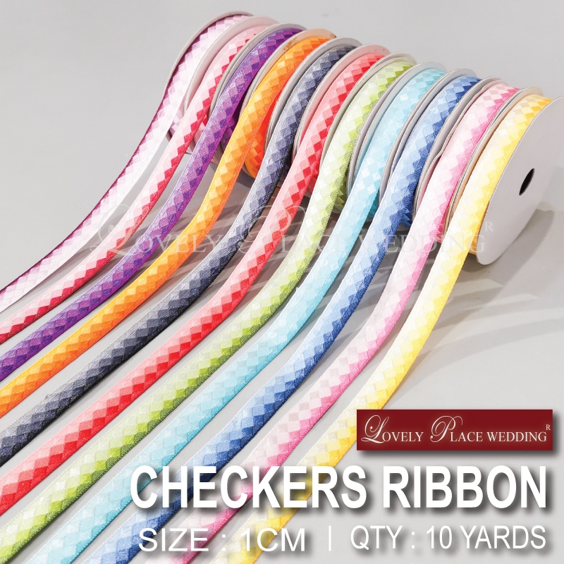 10 YARDS -1 CM FANCY CHECKERS RIBBON / REBEN 1 CM ( HIGH QUALITY ...