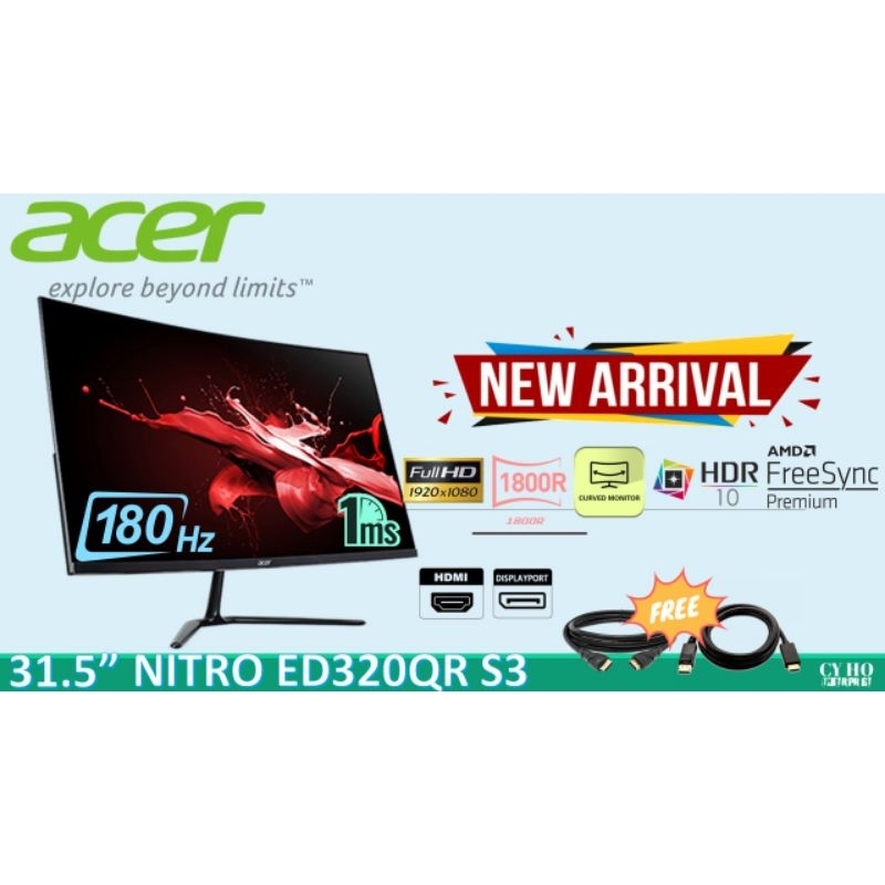 Acer Nitro ED320QR S3 Widescreen Gaming LCD Monitor - 180hz/1ms/AMD ...