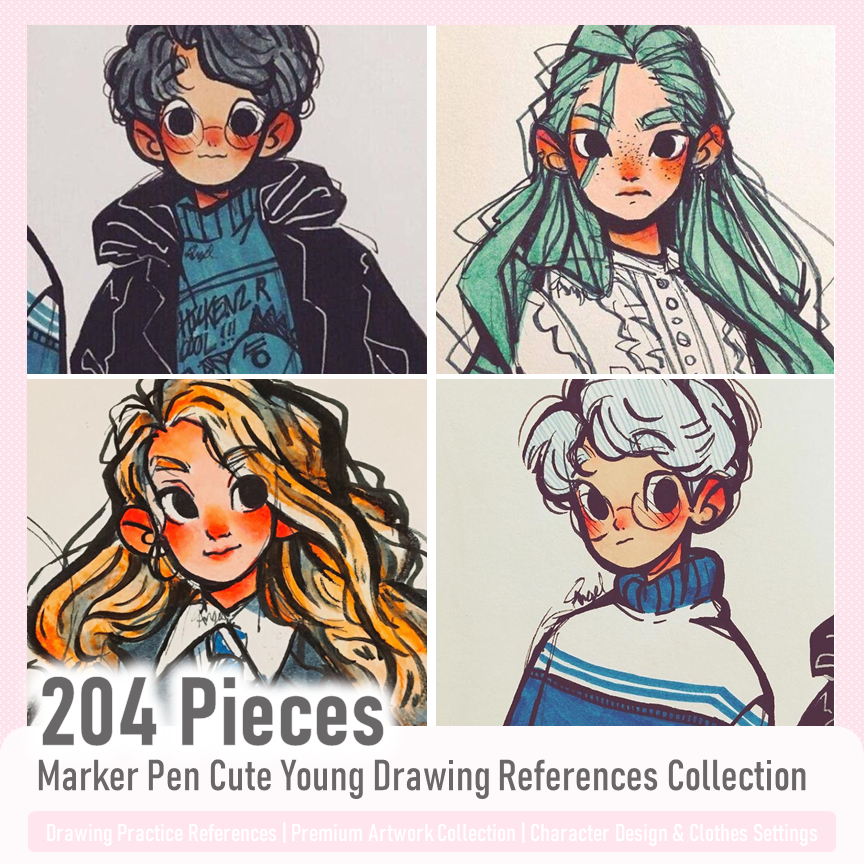 🔥 Drawing References Illustration - Marker Pen Cute Young References ...