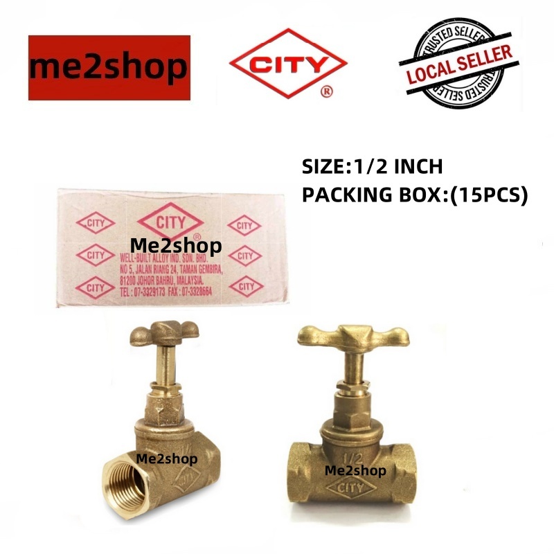 (BOX~15PCS) 1/2 INCH CITY BRASS STOP COCK WATER VALVE | Shopee Malaysia