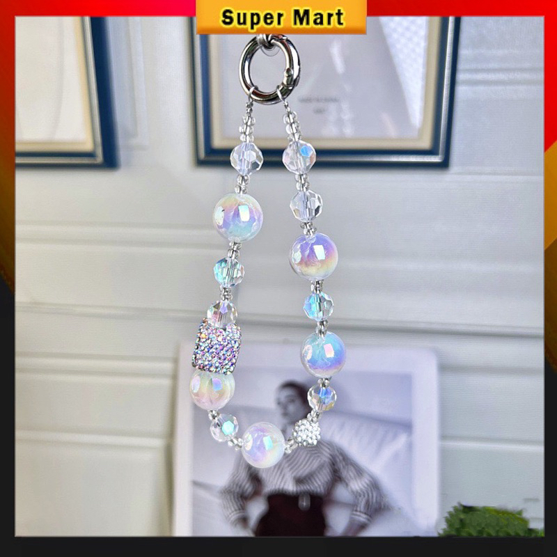Diamond Crystal Bead Pendant Mobile Phone Chain Lanyard With Clip Hand ...
