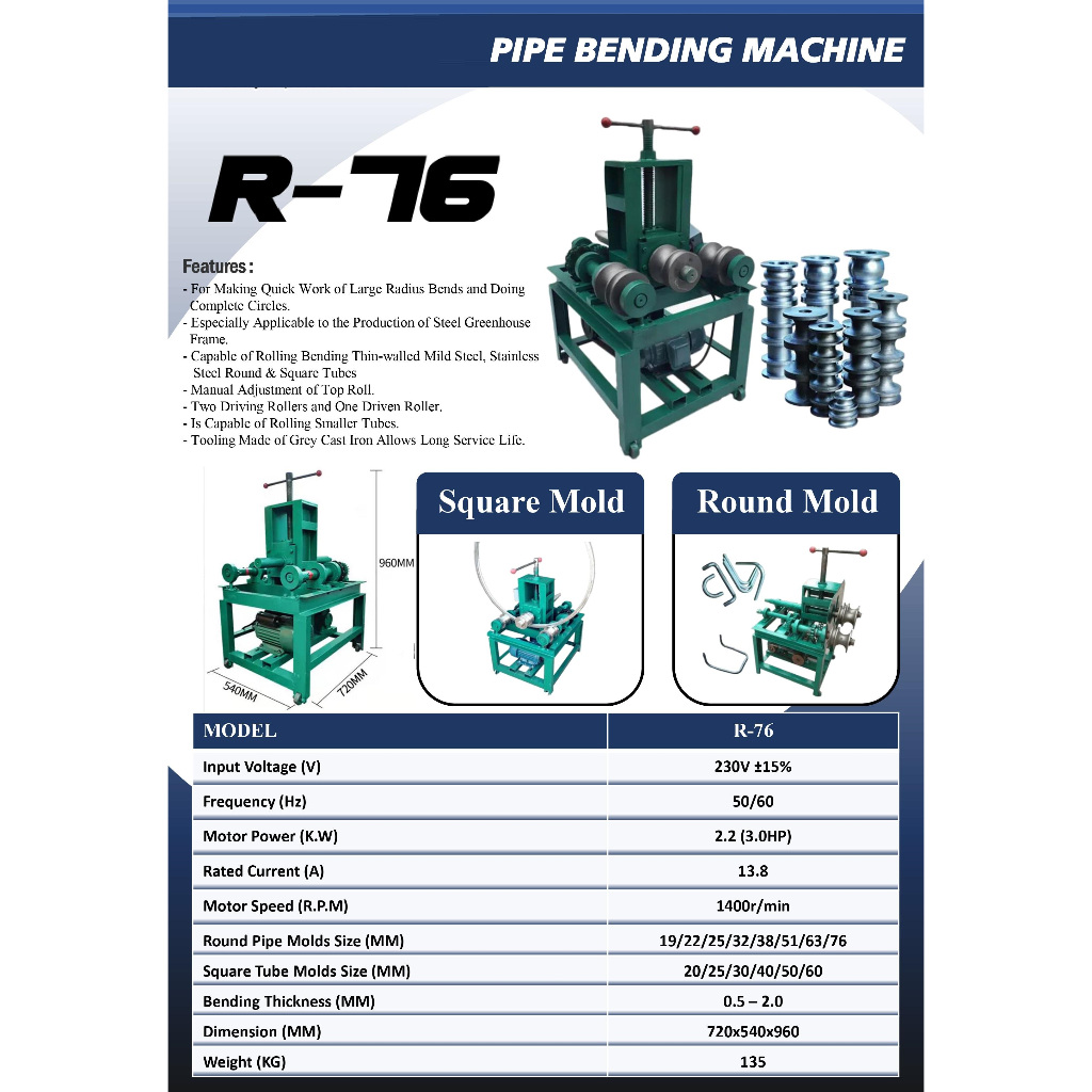 Industrial 76mm Pipe & 60mm Square Tube Bender Machine Bengkok Besi ...