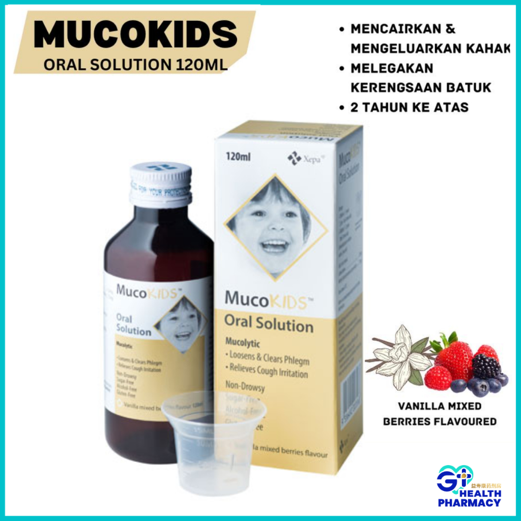 MUCOKIDS ORAL SOLUTION 120ML Loosens & Clear Phlegm /Relieve cough ...