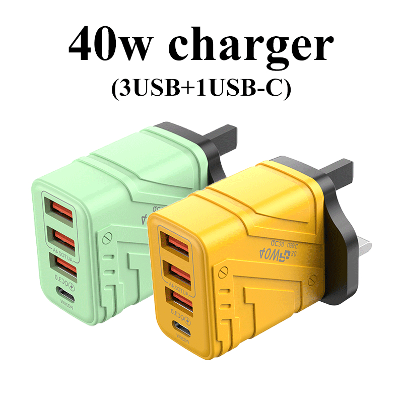 40W Charging Adapter 4 USB Port Phone Charger Adapter QC 3.0 UK Plug ...