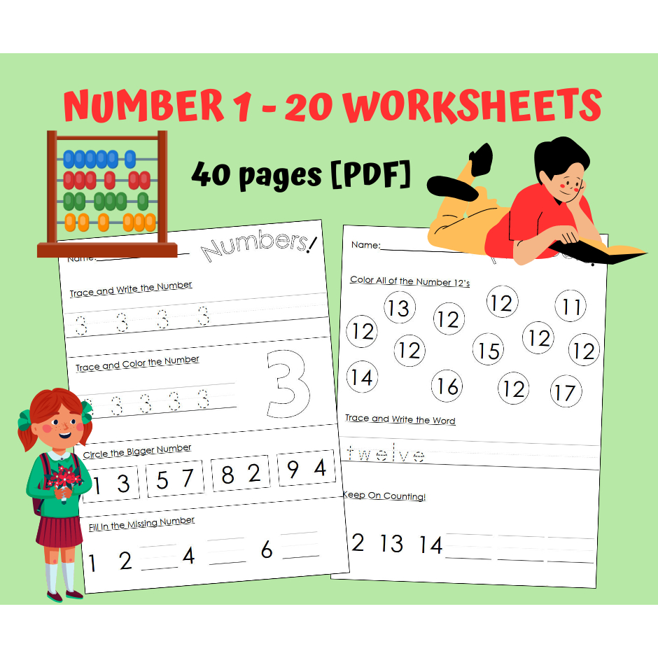 A547 – [PDF] All about number 1 – 20 worksheets 40 pages - nombor ...