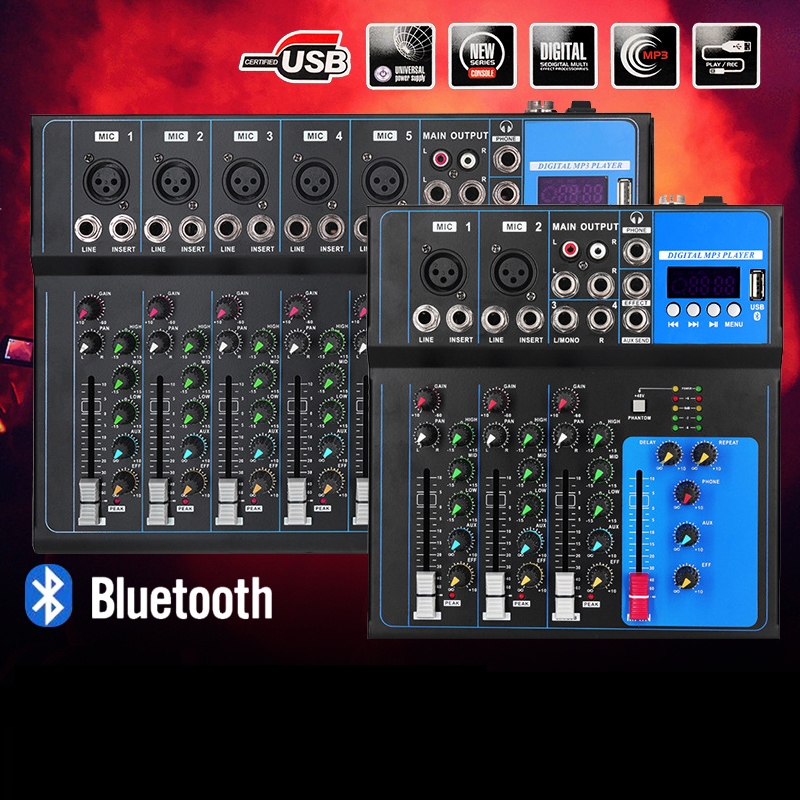 Audio Mixer 7 Channel 4 Channel DJ Mixer bluetooth usb sound mixer ...