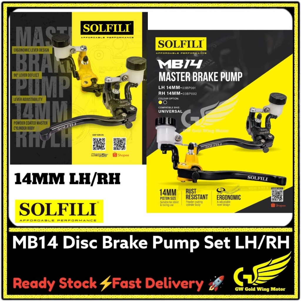 SOLFILI MB14 MASTER PUMP SET 14mm LH RH MB 14 DISC BRAKE PUMP KIRI ...
